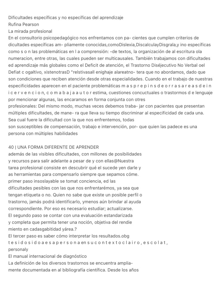 Dificultades Específicas y No Específicas Del Aprendizaje | PDF | Comprensión lectora | Dislexia
