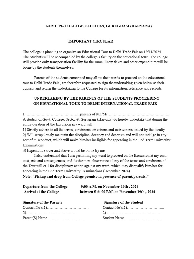Tour Consent Letter | PDF