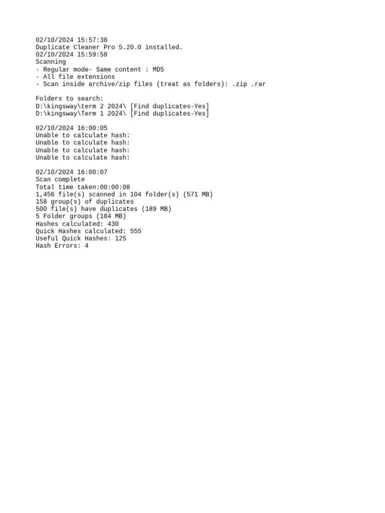 Duplicate Cleaner Log File | PDF | Computers | Technology & Engineering