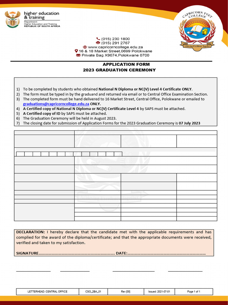 Application Form 2023 Graduation Ceremony | PDF