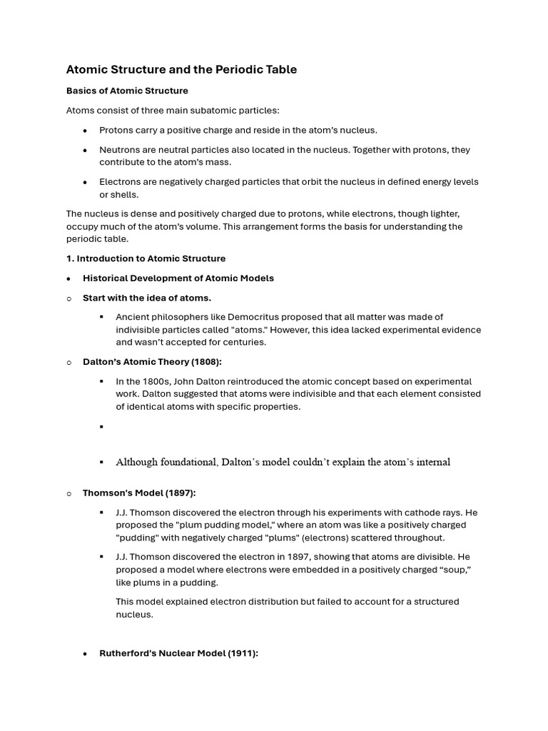 Lecture Atomic Structure And The Periodic Table Pdf Atoms Atomic
