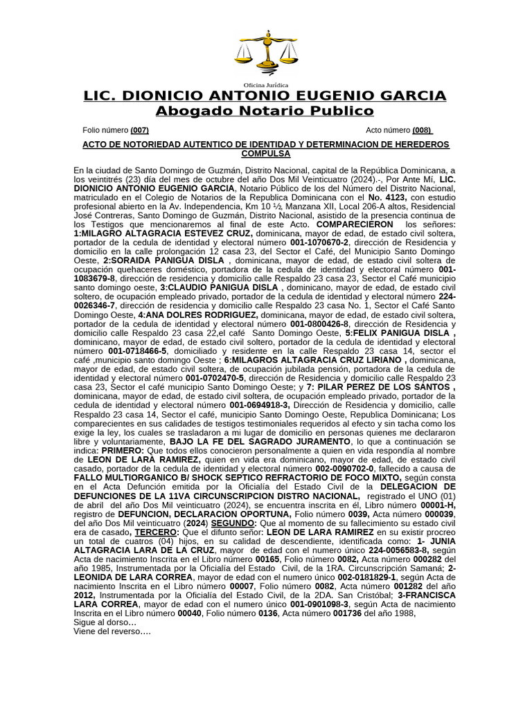 Acto de Notoriedad y Herederos RD | PDF | República Dominicana ...