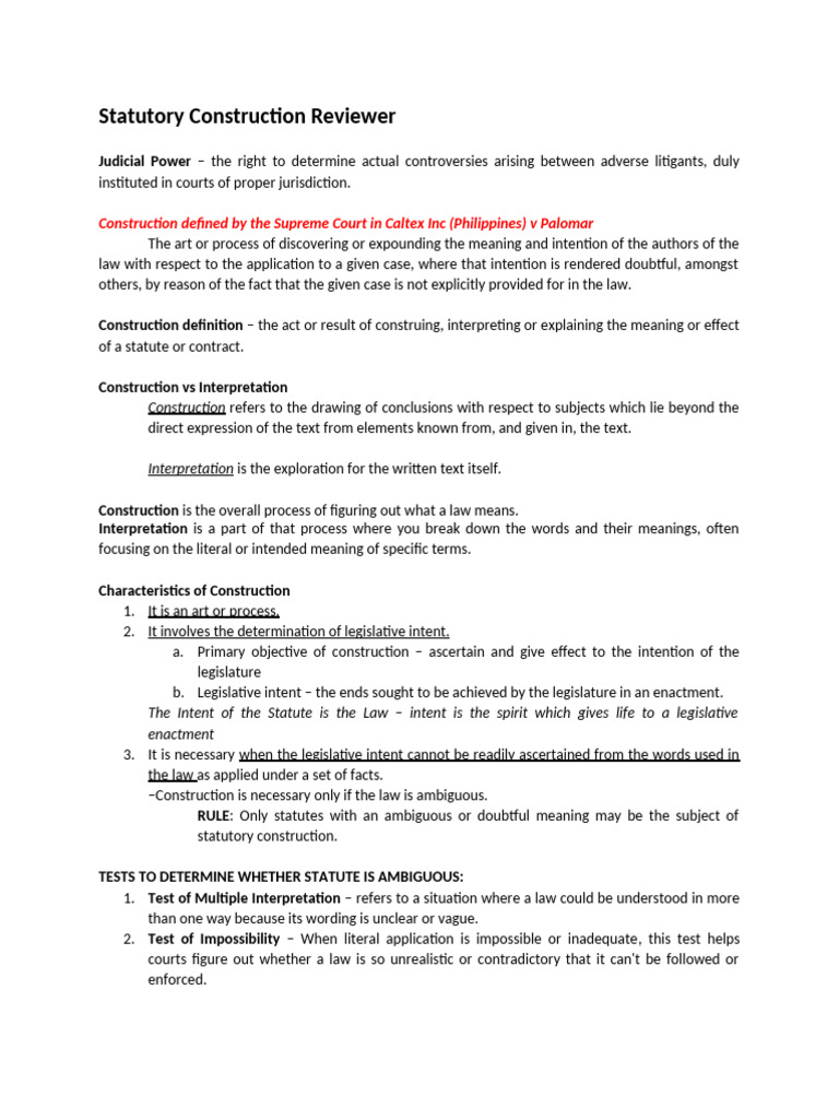 Statutory Construction Reviewer 1 | PDF | Statutory Interpretation | Political Law