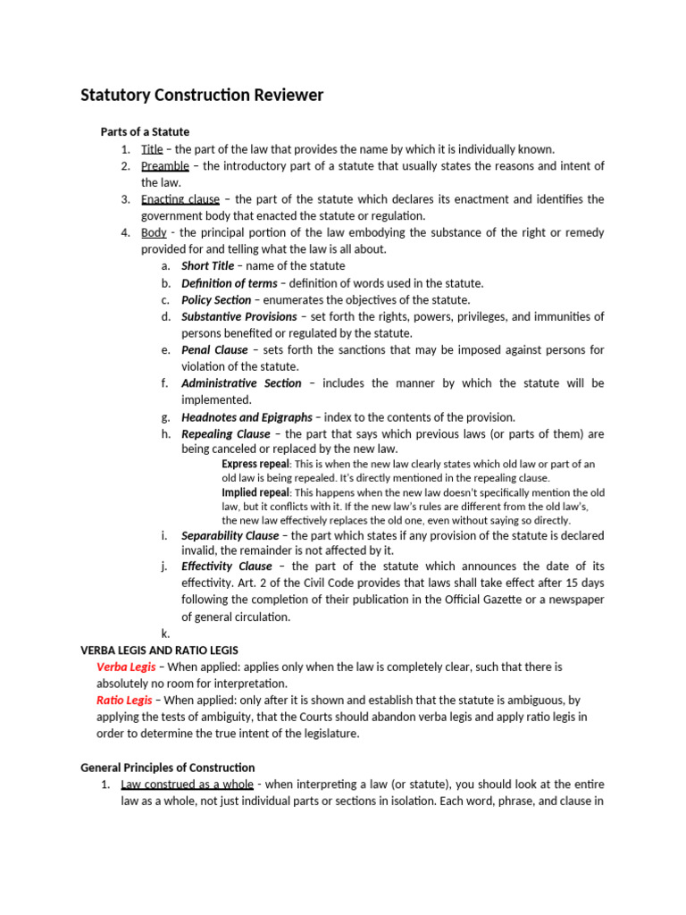 Statutory Construction Reviewer 3 | PDF | Statutory Interpretation | Statutory Law