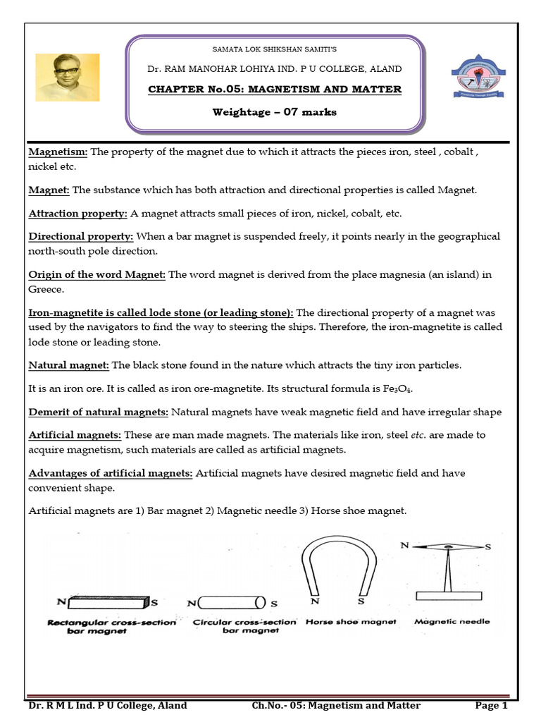 Phy 05 MAGNETISM AND MATTER 2024-25 | PDF | Magnetism | Ferromagnetism