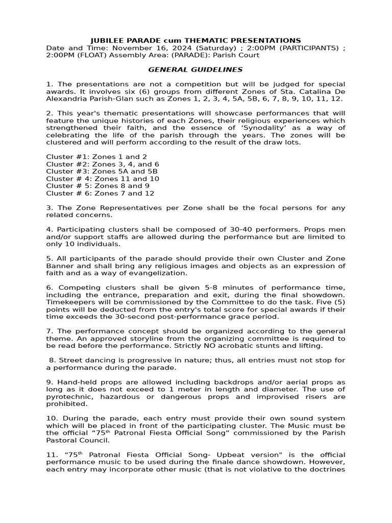 JUBILEE PARADE Mechanics and Guidelines | PDF