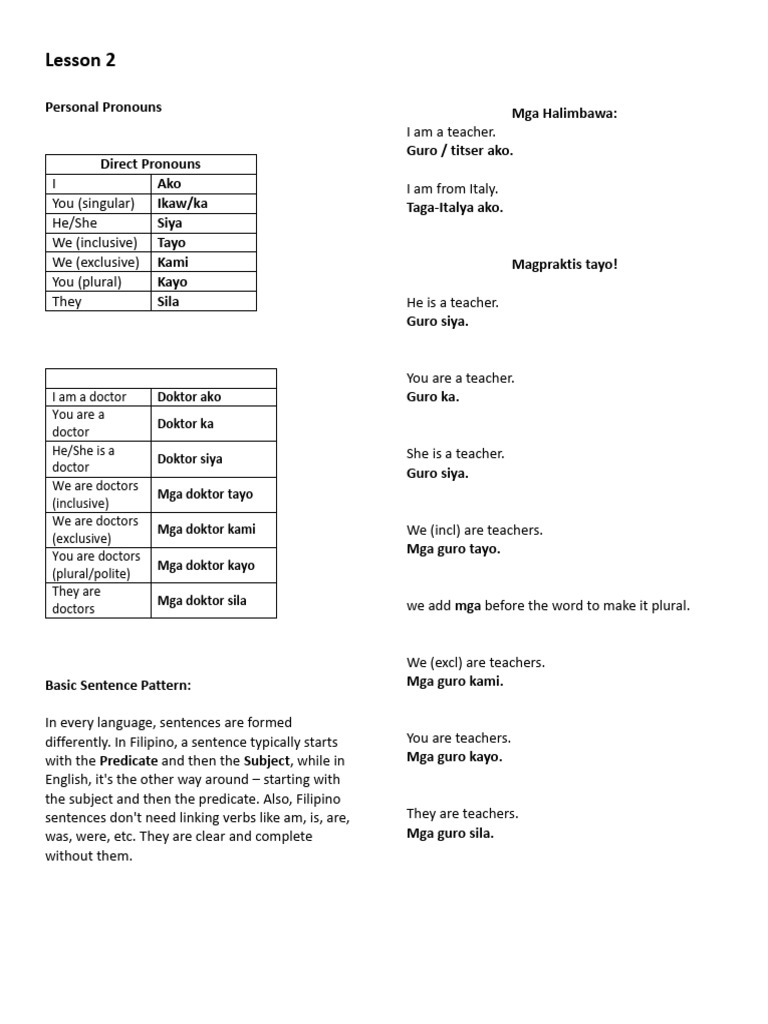 Lesson 2 | PDF | Subject (Grammar) | Grammatical Number
