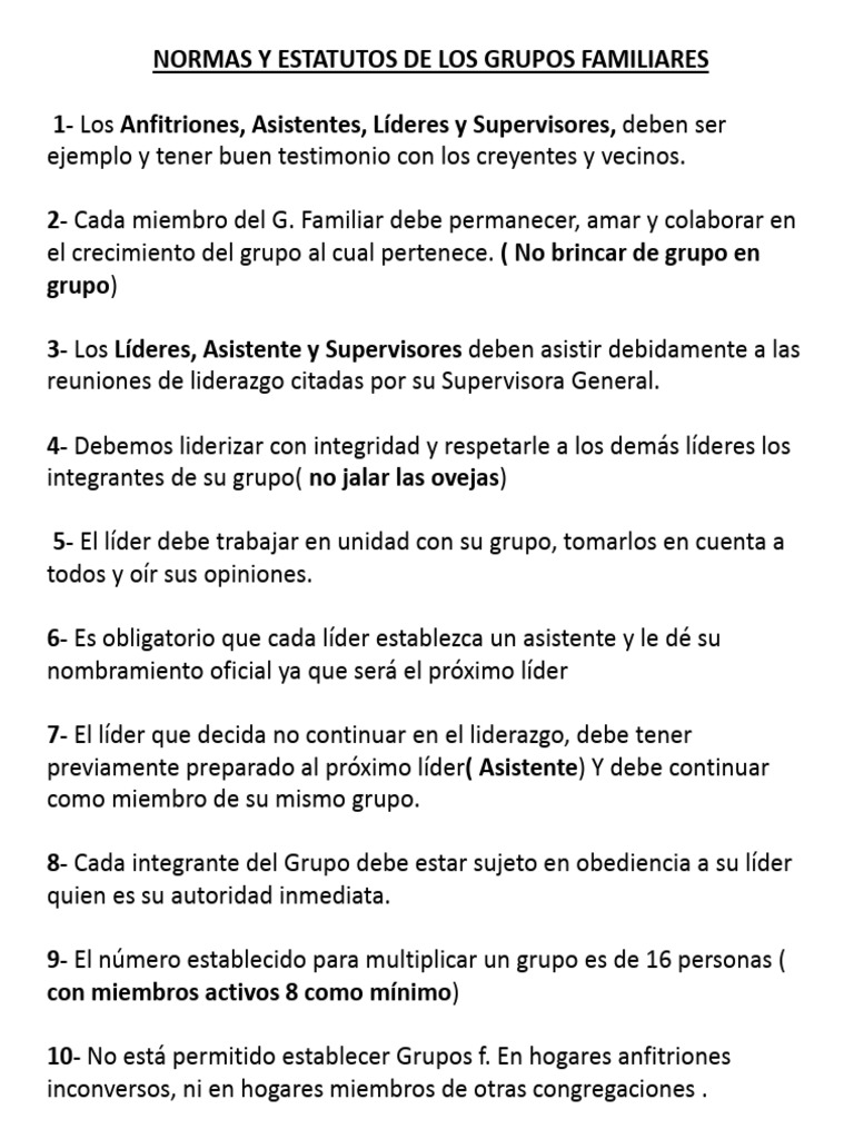 Normas Grupos Familiares | PDF