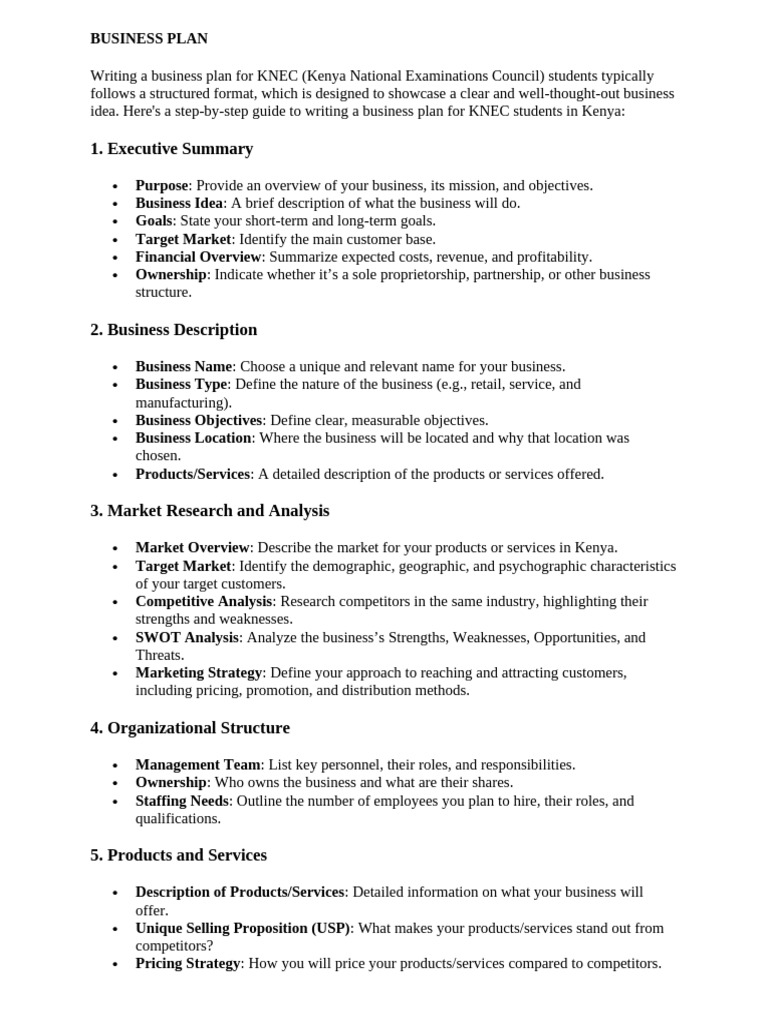 Business Plan Guide for KNEC Students | PDF | Analytical Chemistry ...