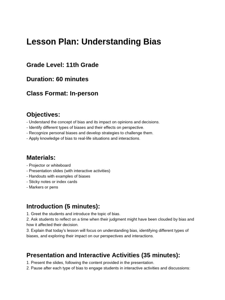 Grade Level 11 - Lesson Plan | PDF | Bias | News