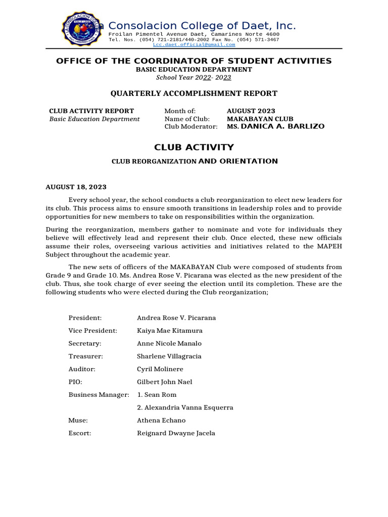 Accomplishment Report | PDF