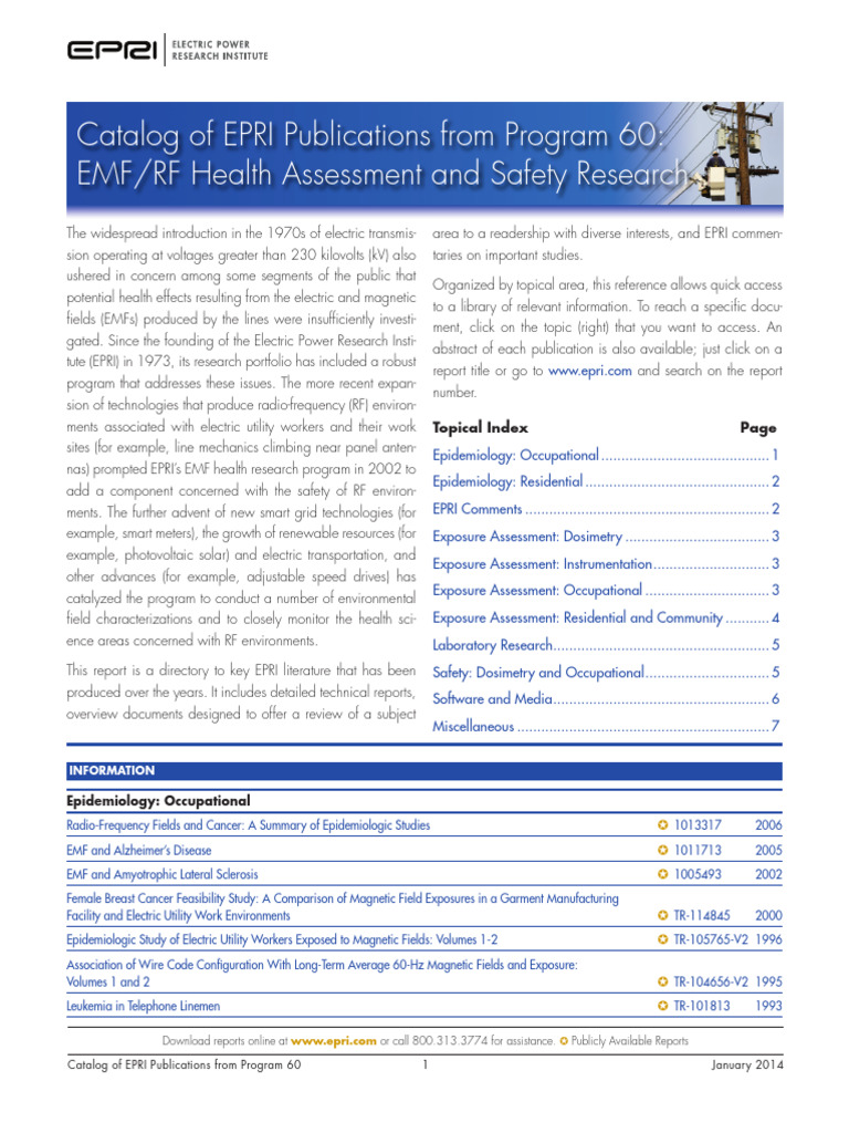 EPRI EMF Health Research Catalog | PDF | Electromagnetic Field ...