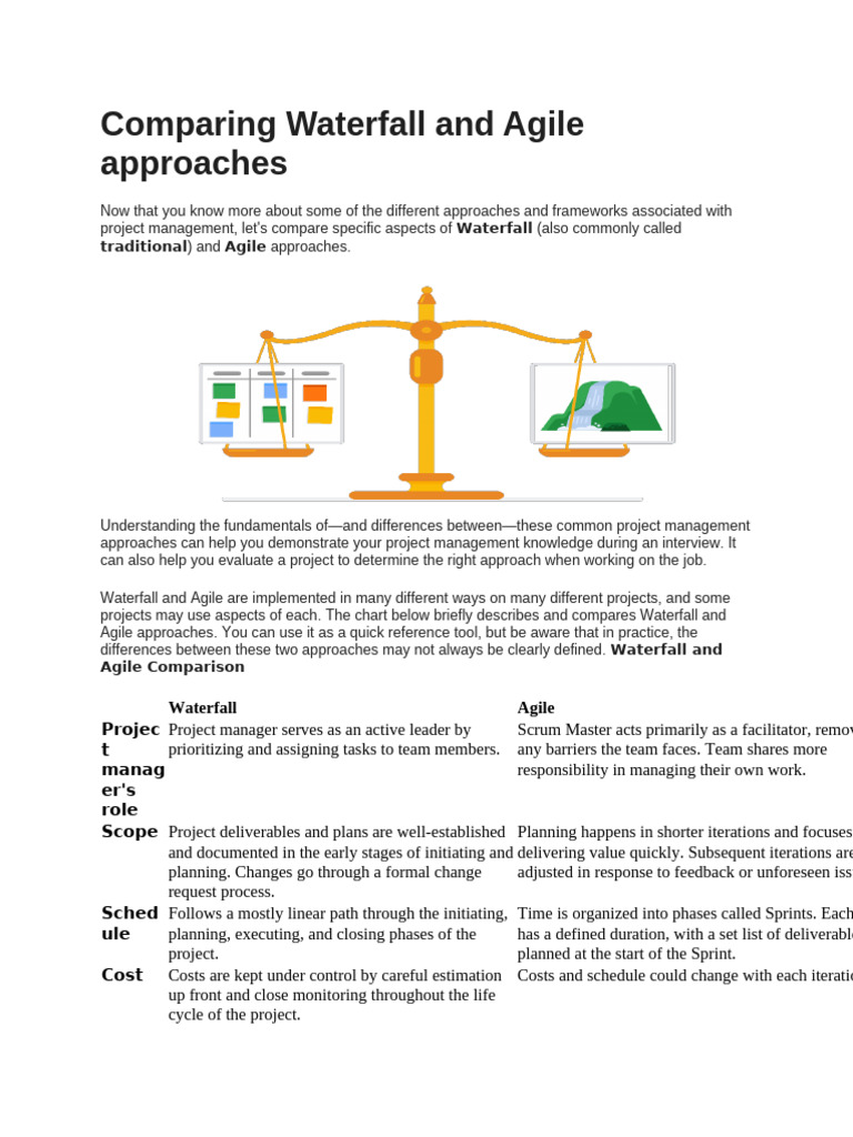 Comparing Waterfall and Agile Approaches | PDF | Agile Software Development | Project Management