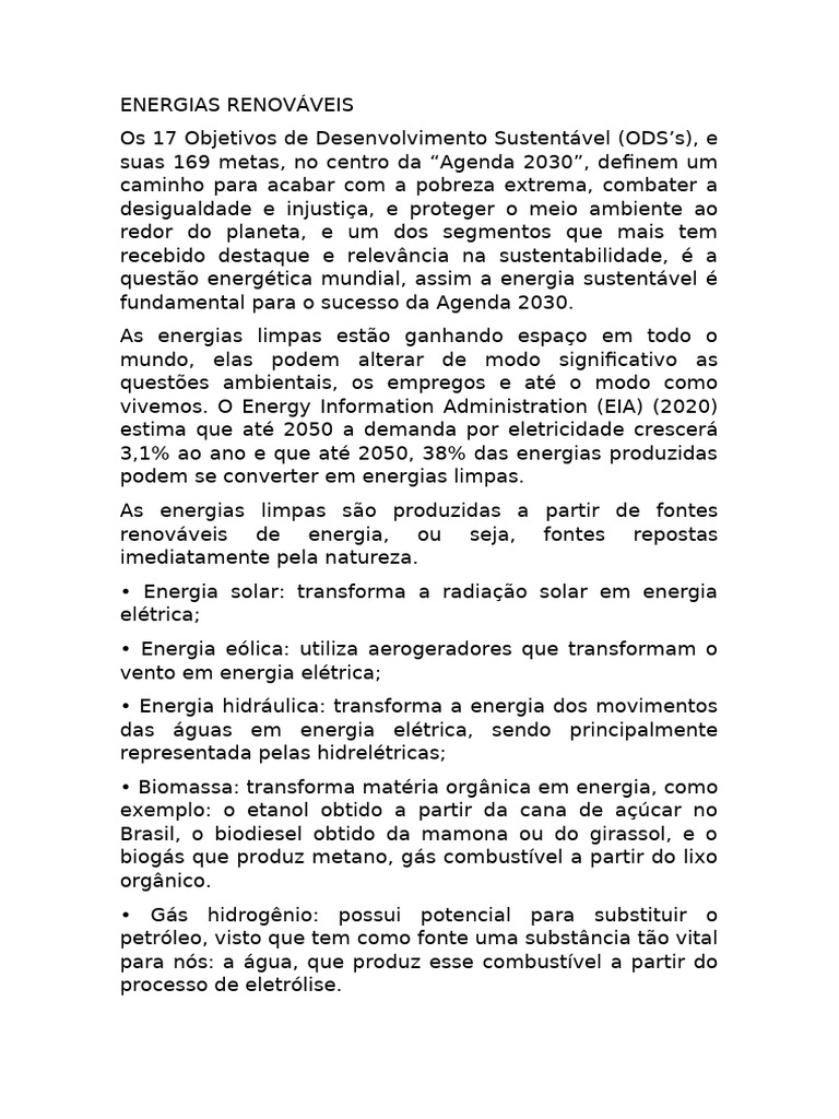 Energias Renováveis | PDF | Energia renovável | Ambiente natural