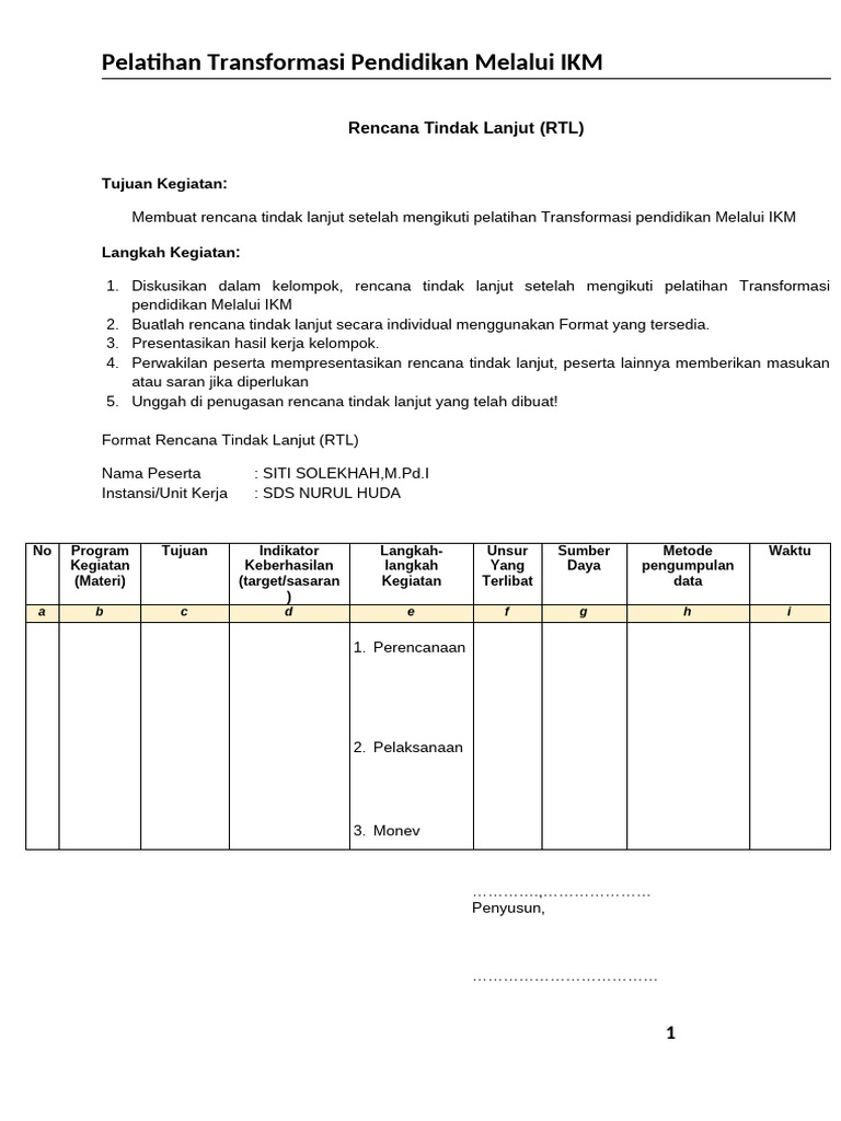 RTL Transformasi Pendidikan Melalui IKM 2024 | PDF | Karier & Perkembangan | Seni