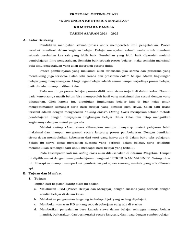Proposal Outing Class | PDF | Karier & Perkembangan