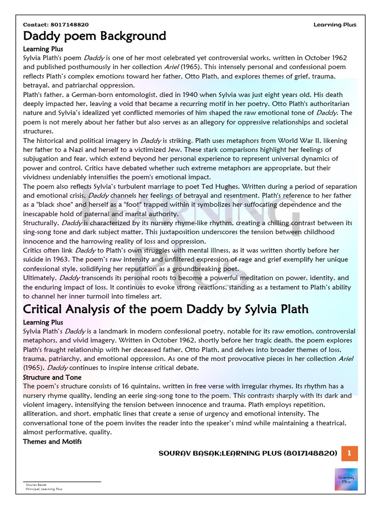 Daddy Critical Analysis and Background | PDF