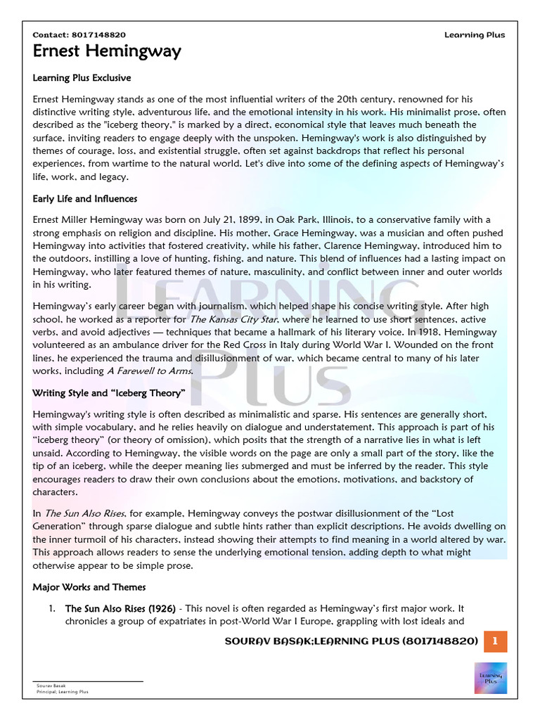 Ernest Hemingway and The Old Man and The Sea | PDF | Ernest Hemingway