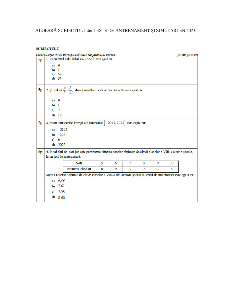 Grile I Algebra | PDF | Home & Garden