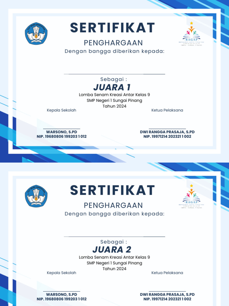 Sertifikat Lomba Senam | PDF