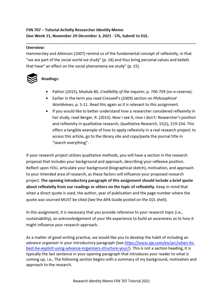 Researcher Identity Reflexivity Memo | PDF | Qualitative Research ...