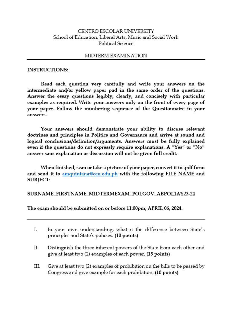 Intro To POLGOV Midterm Exam 2nd Sem 23 24 | PDF | Supreme Court Of The ...