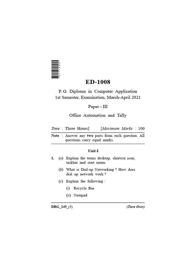 Pgdca 1 Sem Office Automation and Tally Ed 1008 Apr 2021 | PDF