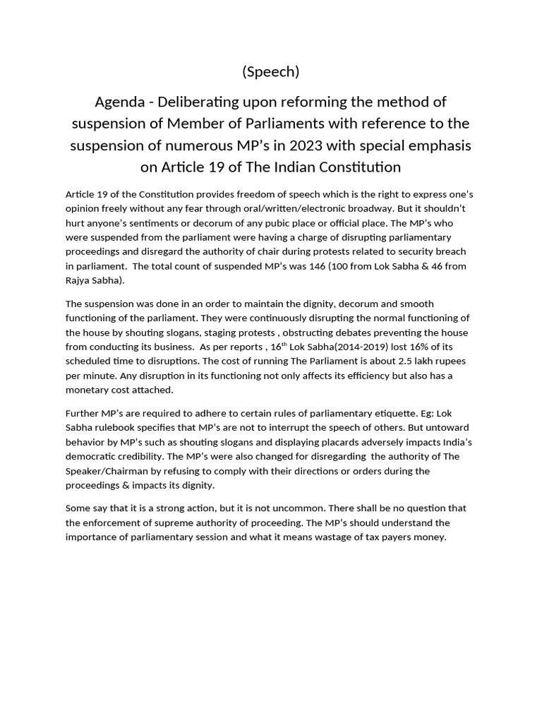 MUN Agenda Speech | PDF