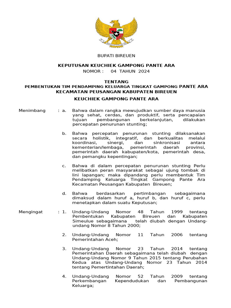 SK TPK Tingkat Desa Pante Ara 2024 | PDF