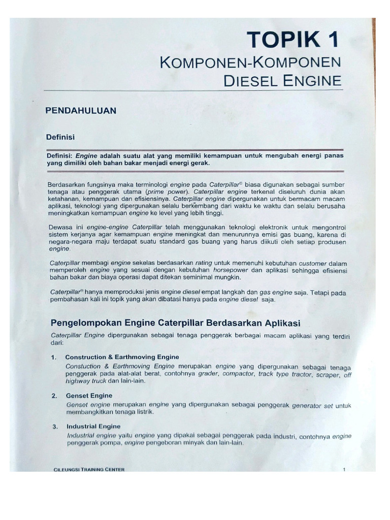 Topik1. Komponen-Komponen Diesel Engine | PDF