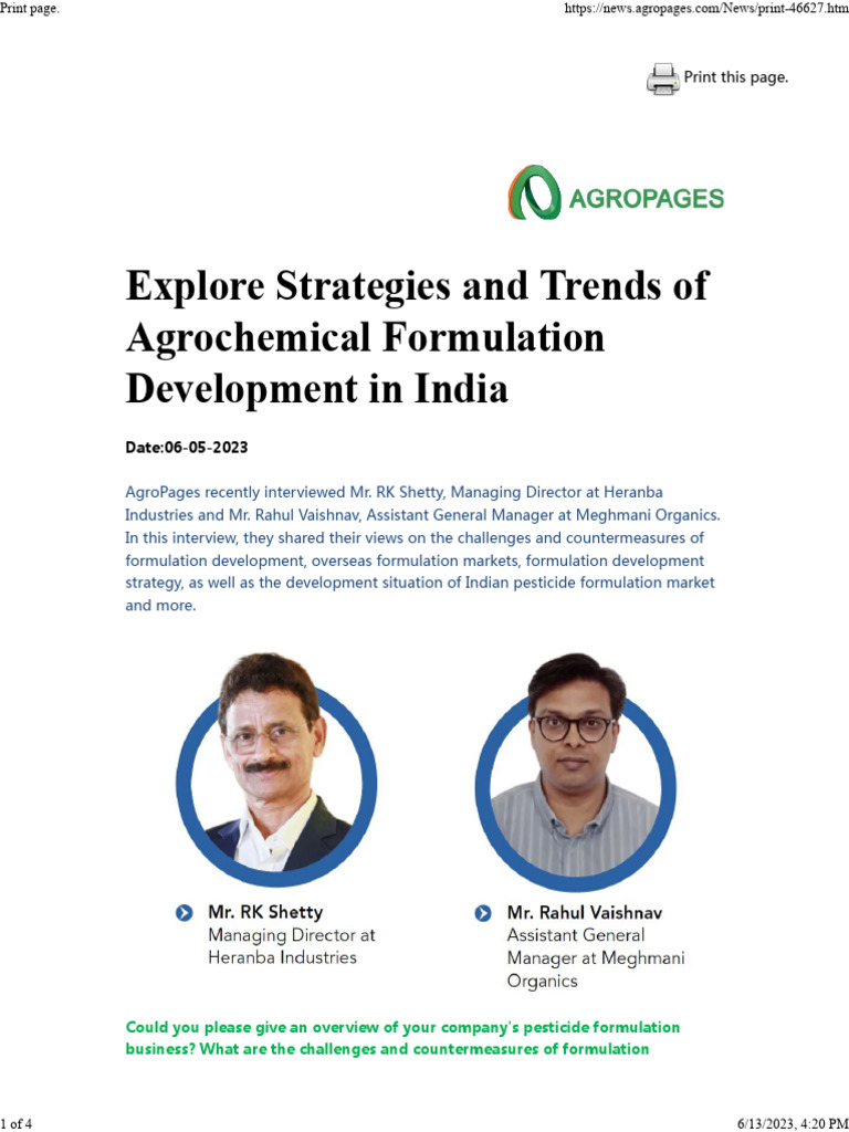 Agrochemical Formulation Development in India | PDF | Intensive Farming ...