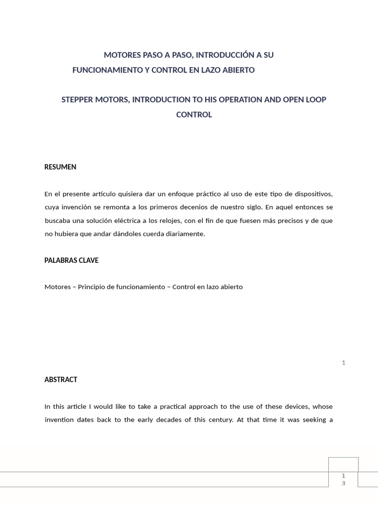 Motores Paso A Paso, Introducción A Su Funcionamiento Y Control en Lazo ...