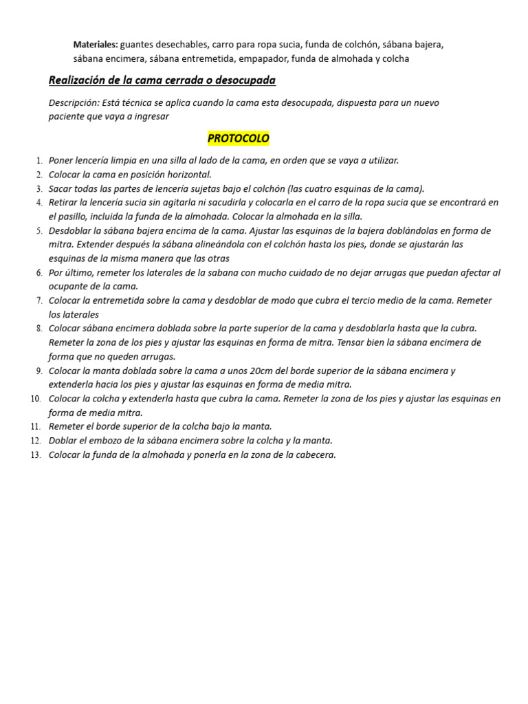 Realizacion 1.1 de La Cama Cerrada o Desocupada - rtf-1 | PDF