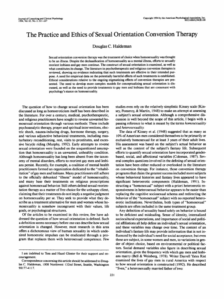 The Practice and Ethics of Sexual Orientation Conversion Therapy | PDF ...