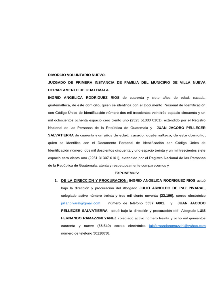 DIVORCIO VOLUNTARIO Ingrid Angelica y Juan Jacobo FINAL | PDF ...