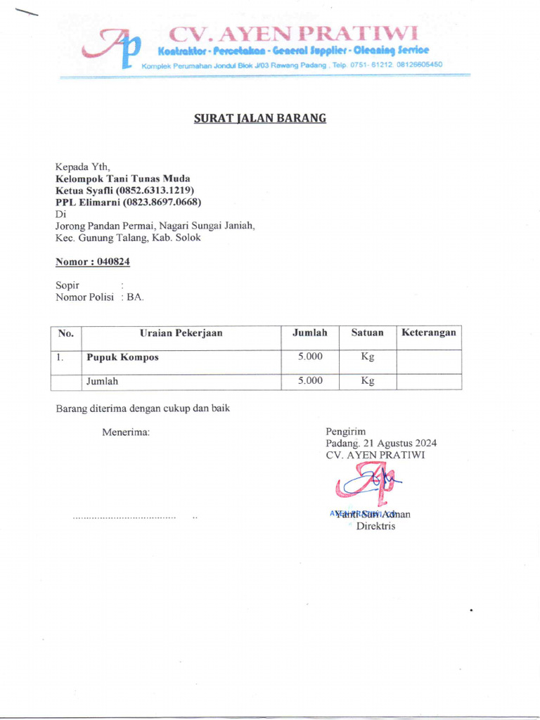 Contoh SURAT JALAN | PDF