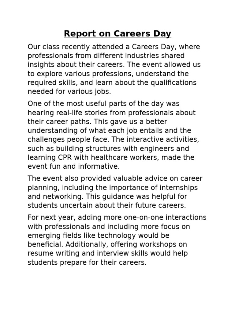 Report On Careers Day | PDF
