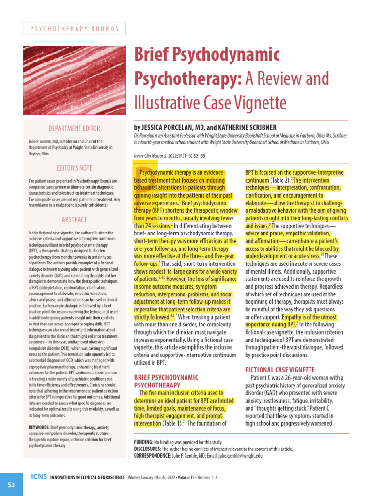 Brief Psychodynamic Therapy | PDF | Psychotherapy | Obsessive ...