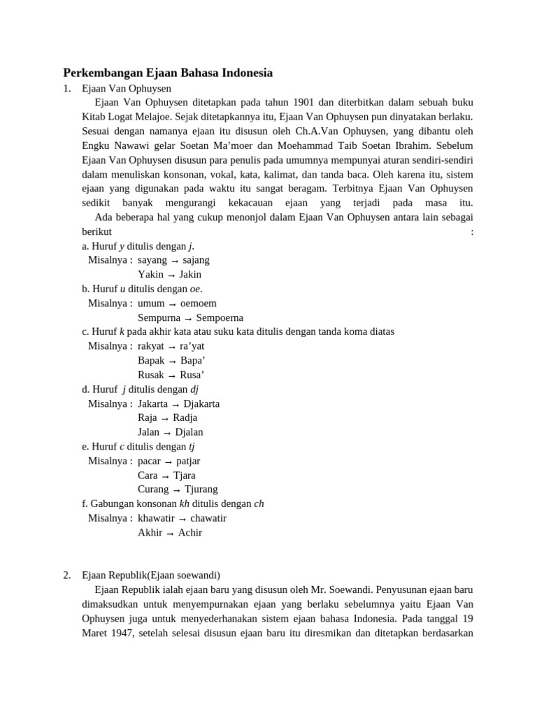 Perkembangan Ejaan Bahasa Indonesia | PDF