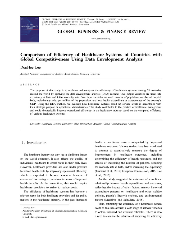Comparison of Efficiency of Healthcare Systems of Countries With Global ...