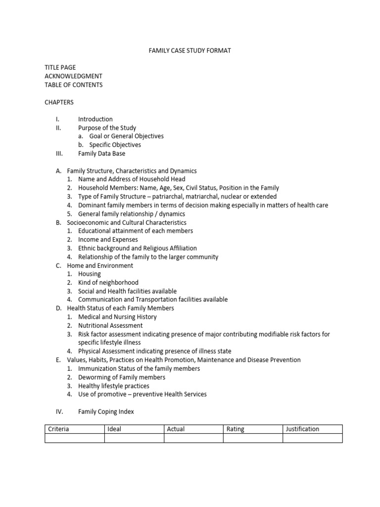 Family Case Study Format | PDF | Family | Nursing