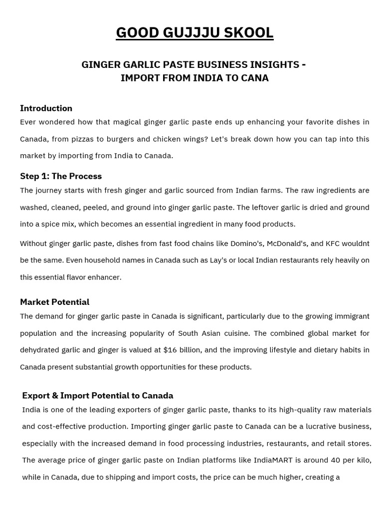 Ginger Garlic Paste Import Business Canada Expanded PDF | PDF | Ginger ...