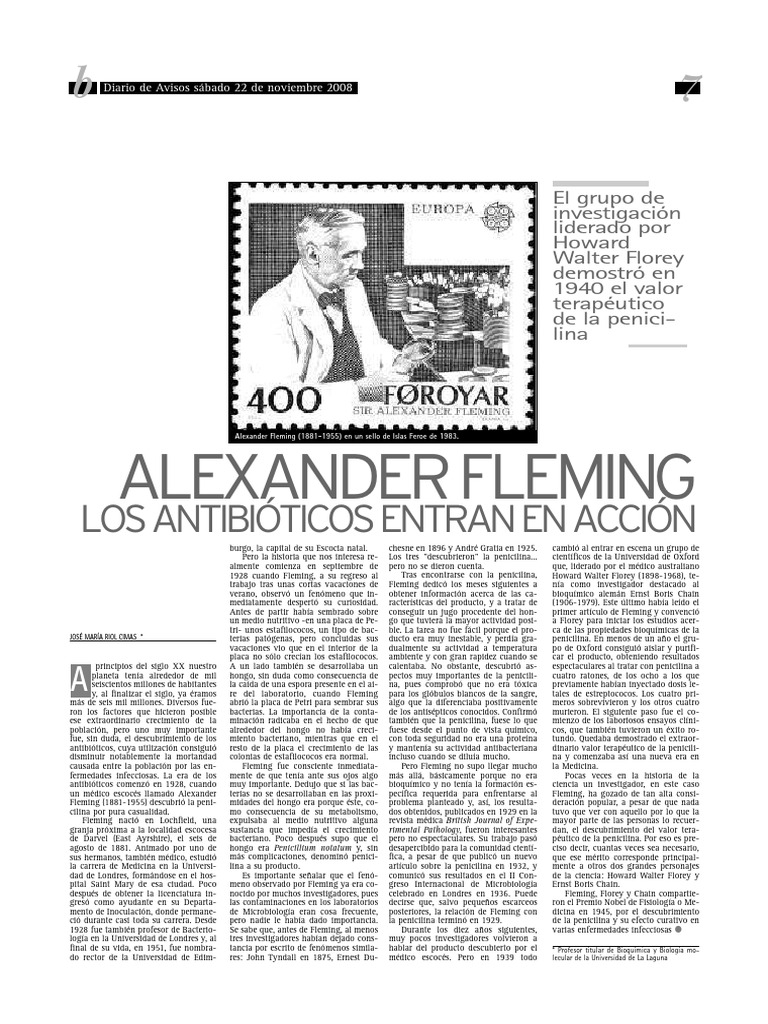 Alexander Fleming Los Antibióticos Entran en Acción 1928 | PDF ...