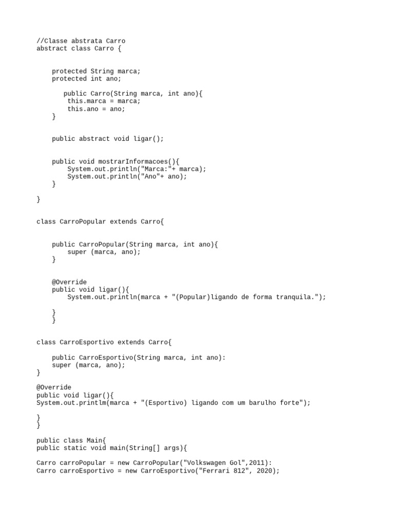 Estrutura de Classe Carro em Java | PDF
