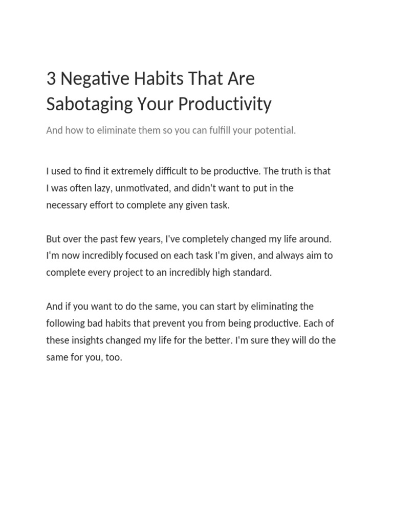 3 Negative Habits That Are Sabotaging Your Productivity | PDF ...