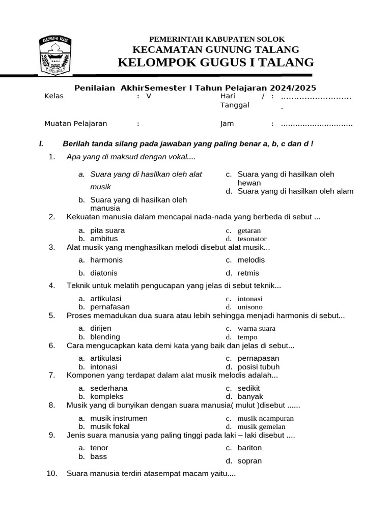 SOAL Kelas 5 Buk Nen | PDF