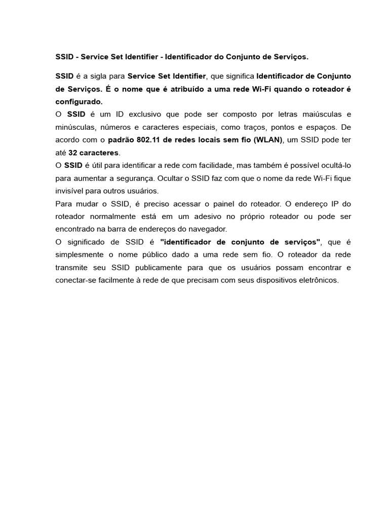 SSID - Service Set Identifier | PDF | Negócios SSID - Service Set Identifier | PDF | Negócios