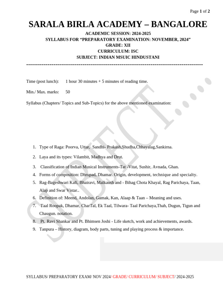 Music Syllabus For XII Nov 2024 Preparatory Exm | PDF | Religion ...