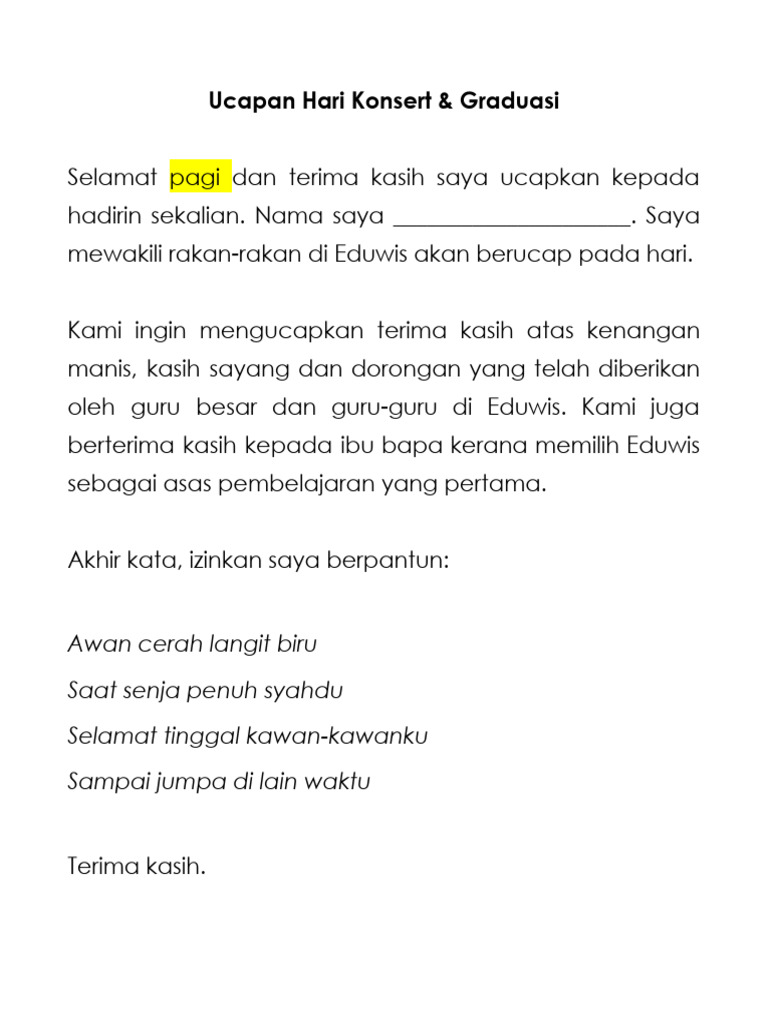 (2024) Student Speech For Concert and Graduation | PDF