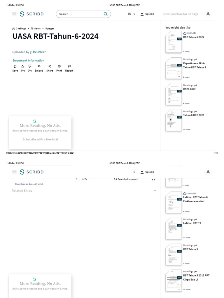 Ujian RBT Tahun 6 2024 | PDF
